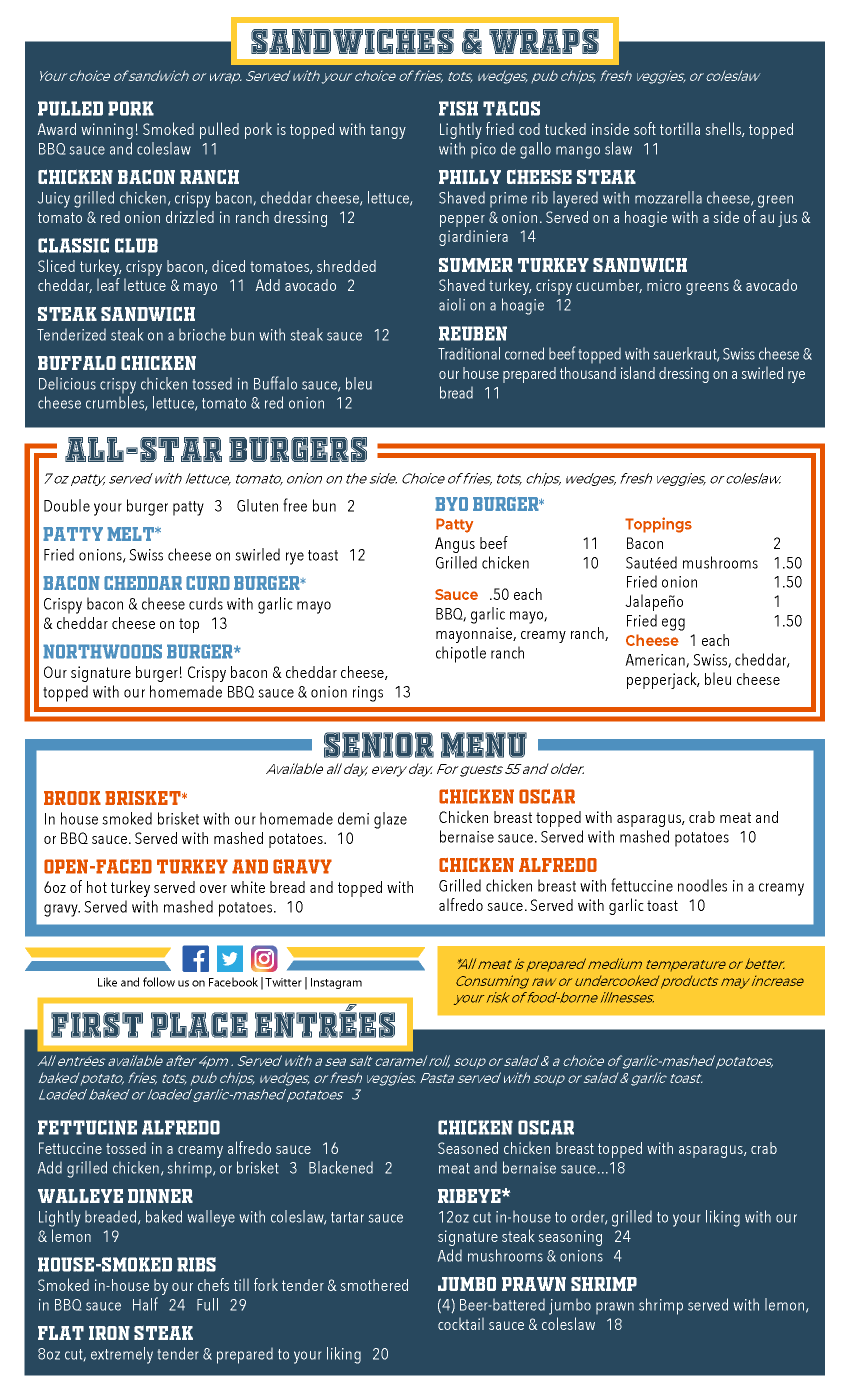 Our Menu | Spring Brook's Best Restaurant in Wisconsin Dells