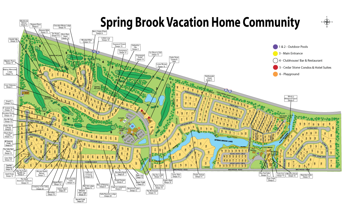 Community Map of our Vacation Rentals | Spring Brook Vacation Rentals