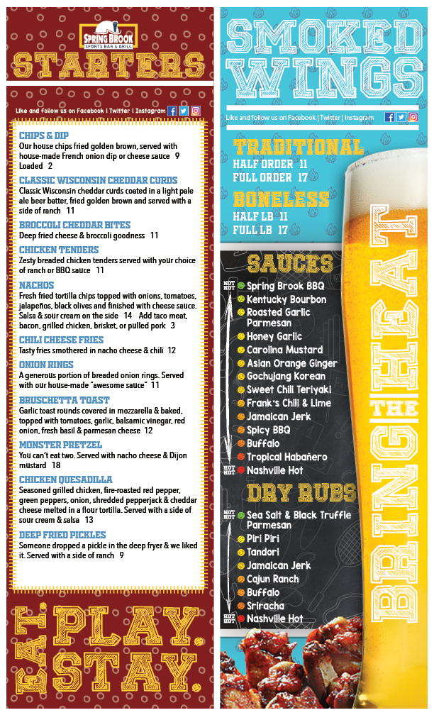 Our Menu | Spring Brook's Best Restaurant in Wisconsin Dells