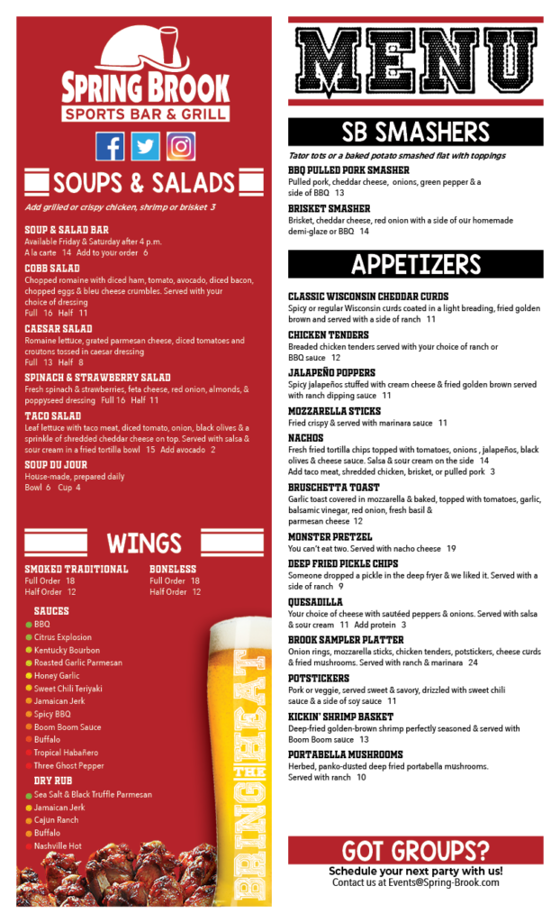Our Menu | Spring Brook's Best Restaurant in Wisconsin Dells