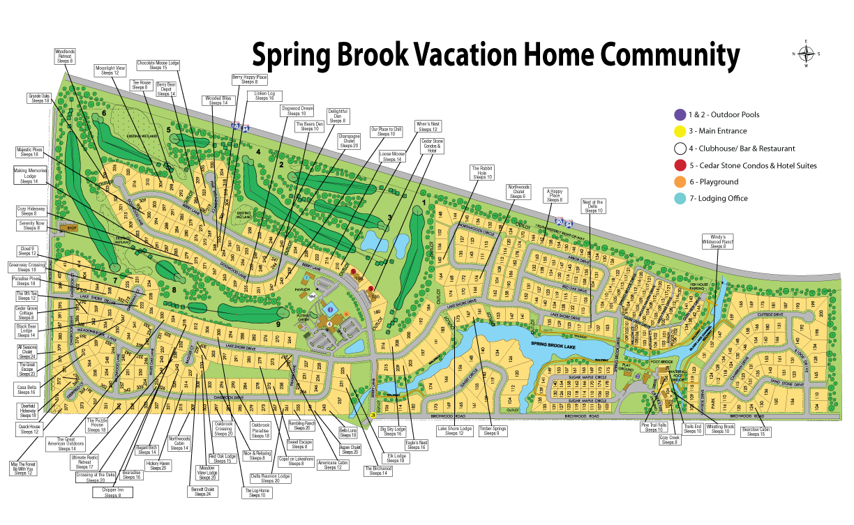 Community Map of our Vacation Rentals | Spring Brook Vacation Rentals